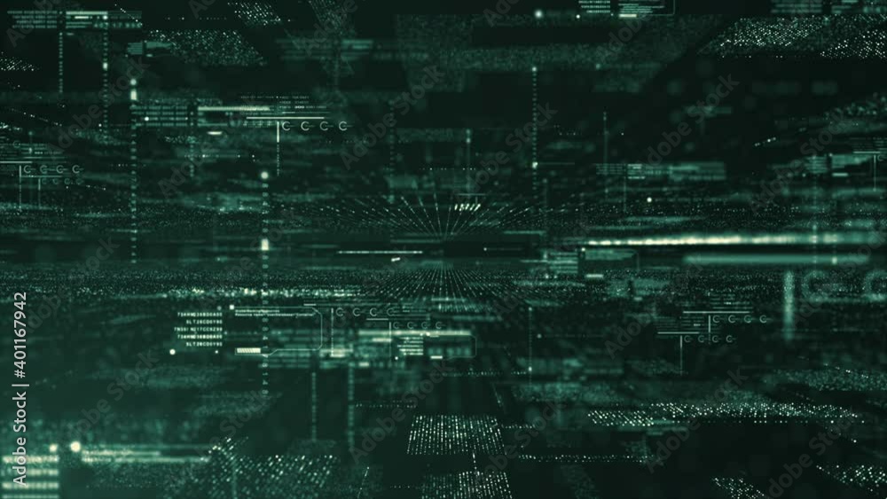 Futuristic simulation of 5G network concept, floating digital data telemetry encrypt numbers ...