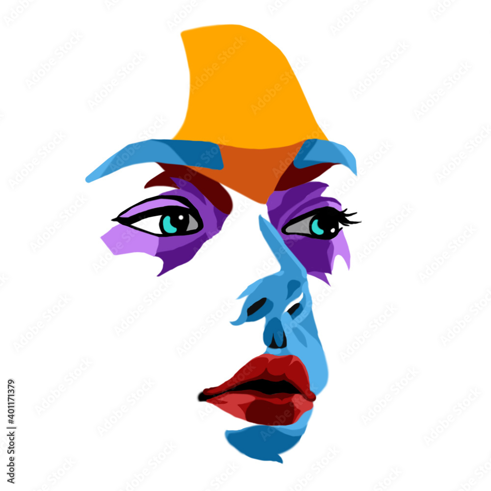 Waiting. Face of beautiful woman painted by vibrant colors on white ...