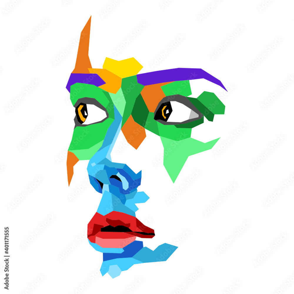 Scared. Face of beautiful woman painted by vibrant colors on white ...