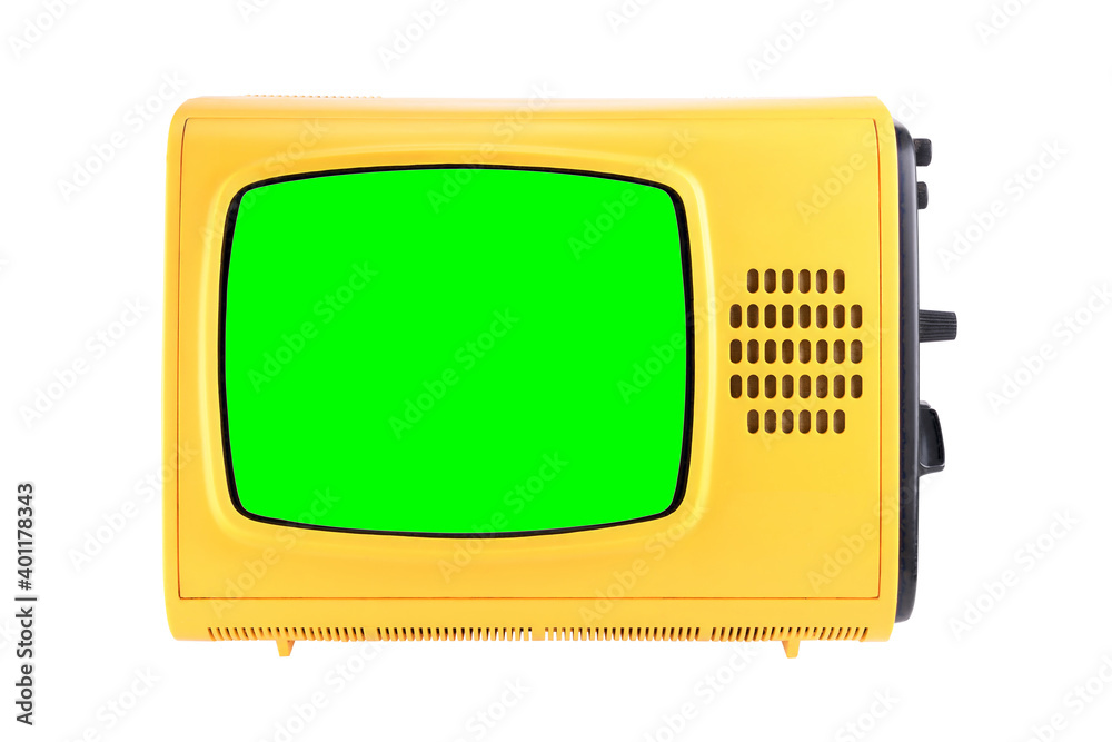 Yellow vintage TV with green screen for adding new images to the screen ...