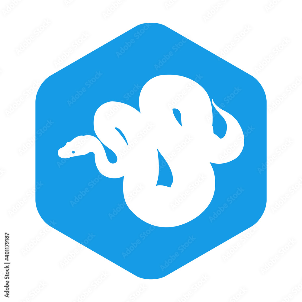 Icono silueta de serpiente pitón en hexágono color azul Stock ...