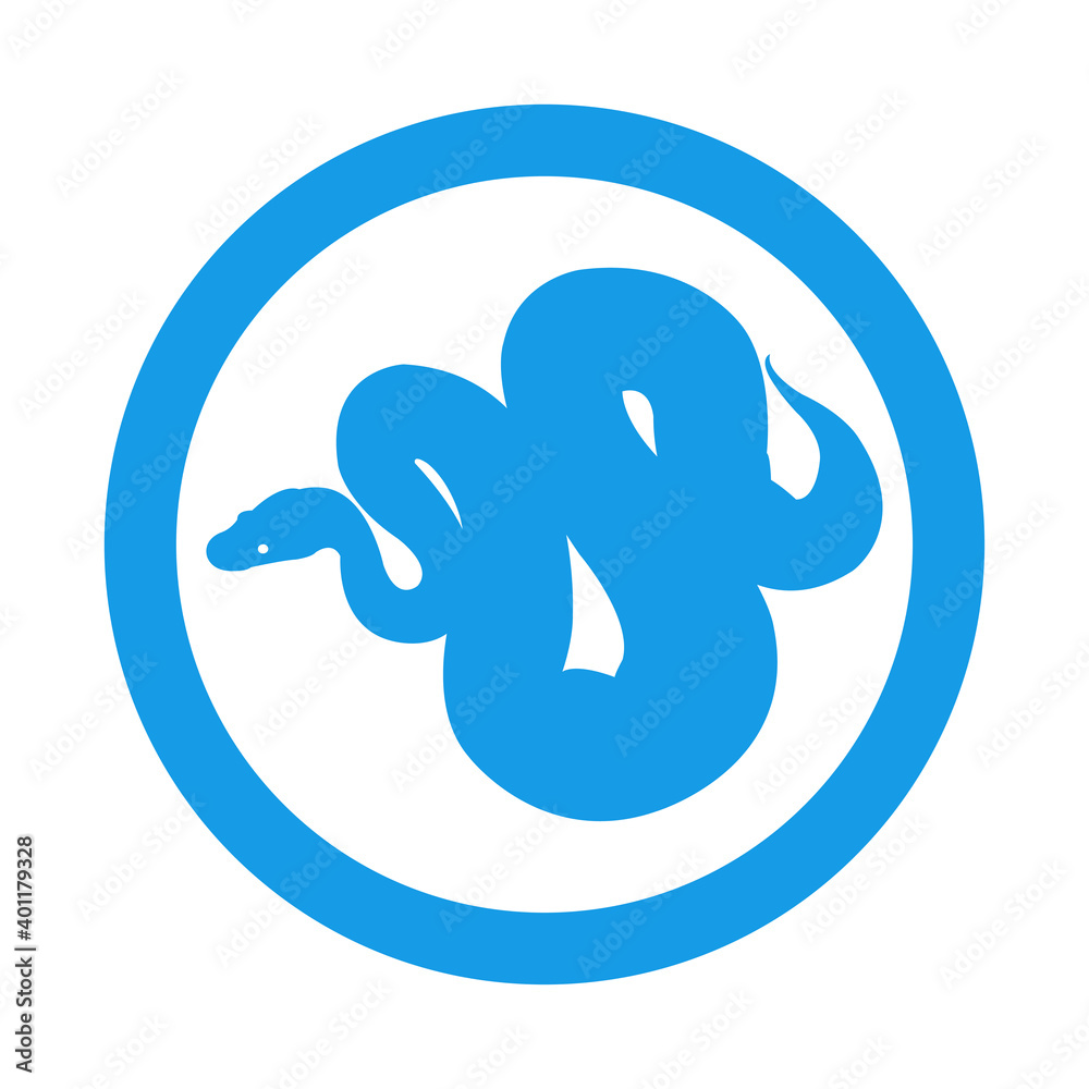 Icono silueta de serpiente pitón en círculo color azul Stock ...