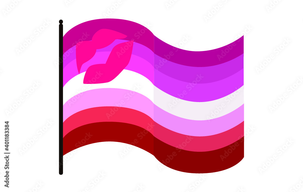 Vector Illustration Of Waved Lipstick Lesbian Pride Flag With A Red