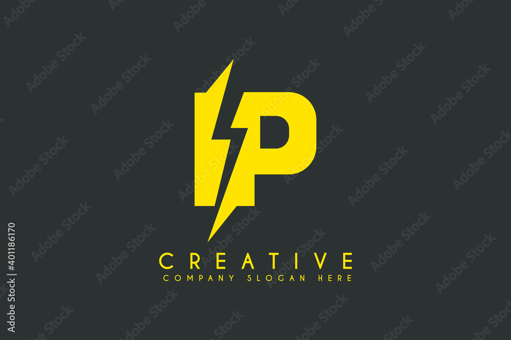 Initial letter P power with lightning logo design vector illustration ...