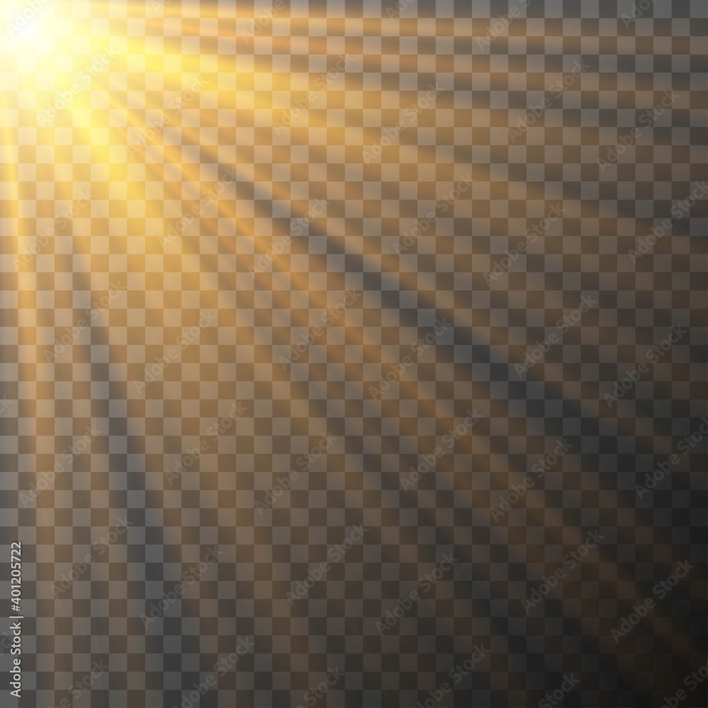 Sunlight or sun beams isolated on transparent background. Yellow sun ...