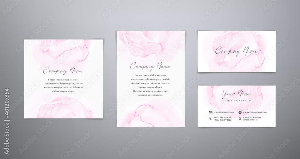 Fashion collection pink cards. Set vector modern watercolor templates ...
