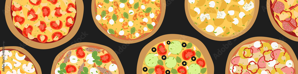 Horizontal banner for website. Flyer for menu restaurant with different ...