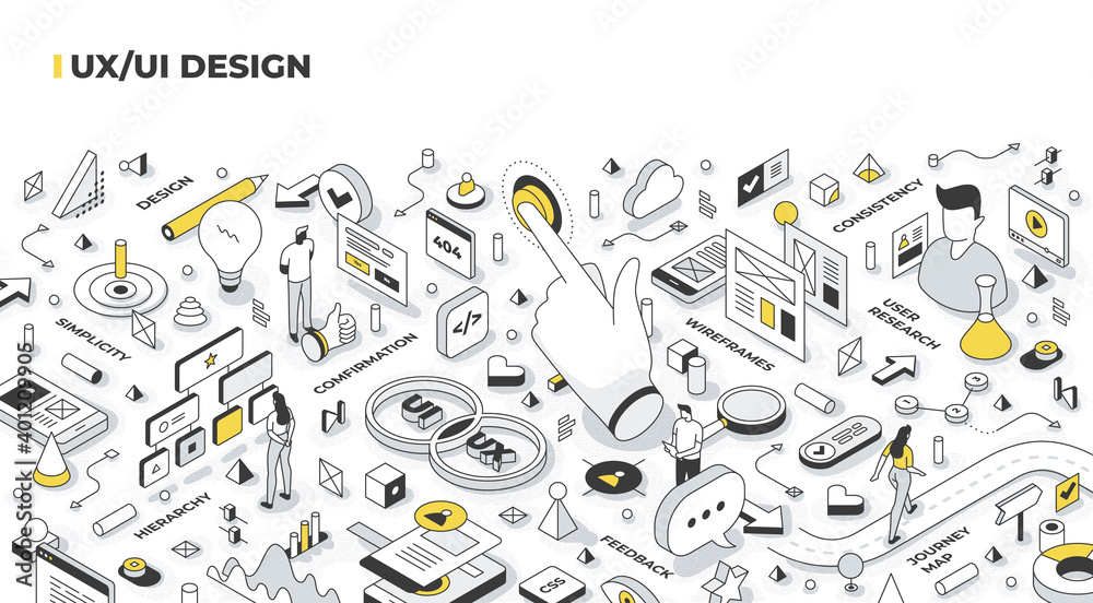 UX, UI design isometric illustration. Building user experience roadmap ...