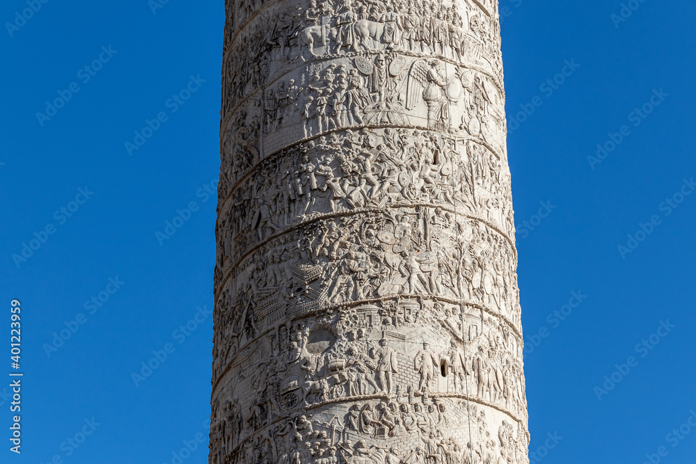 Close-up of the Trajan Column, Roman triumphal monument built by ...