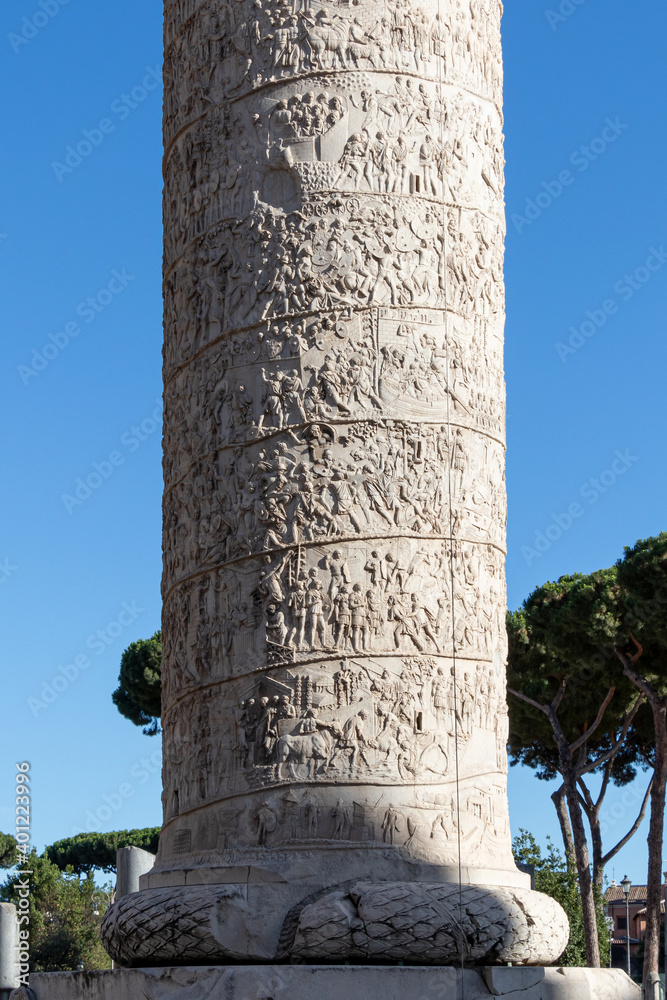 Close-up of the Trajan Column, Roman triumphal monument built by ...