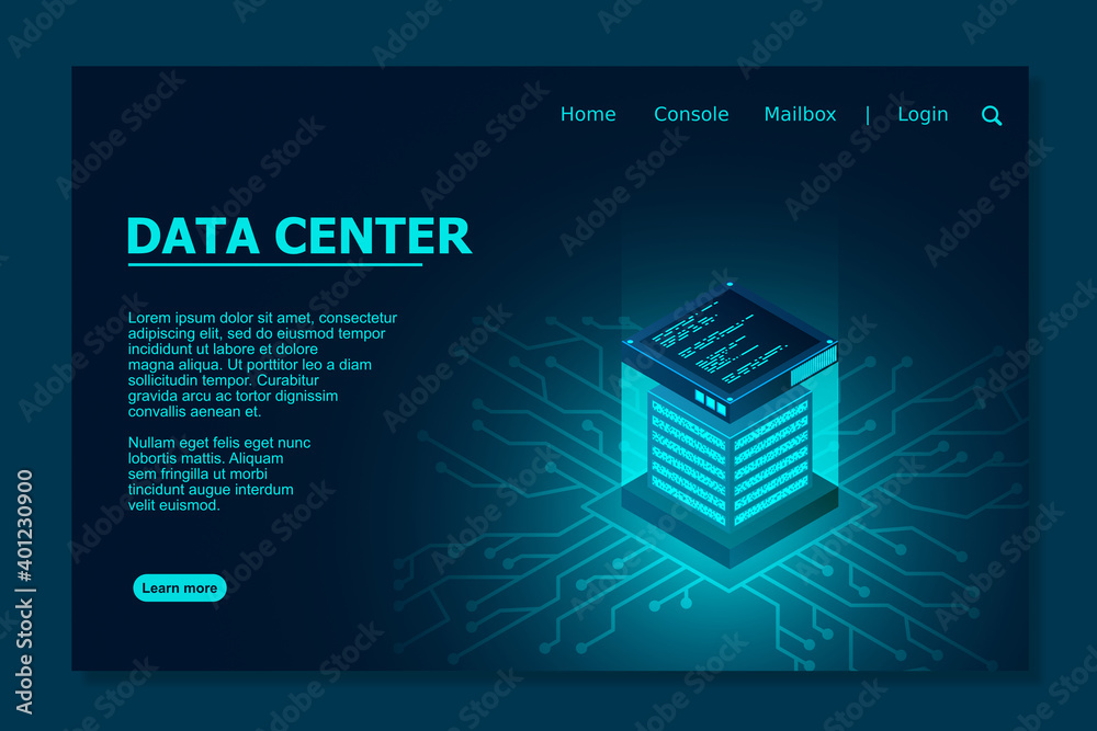 Datacenter isometric vector illustration. Data center room background ...