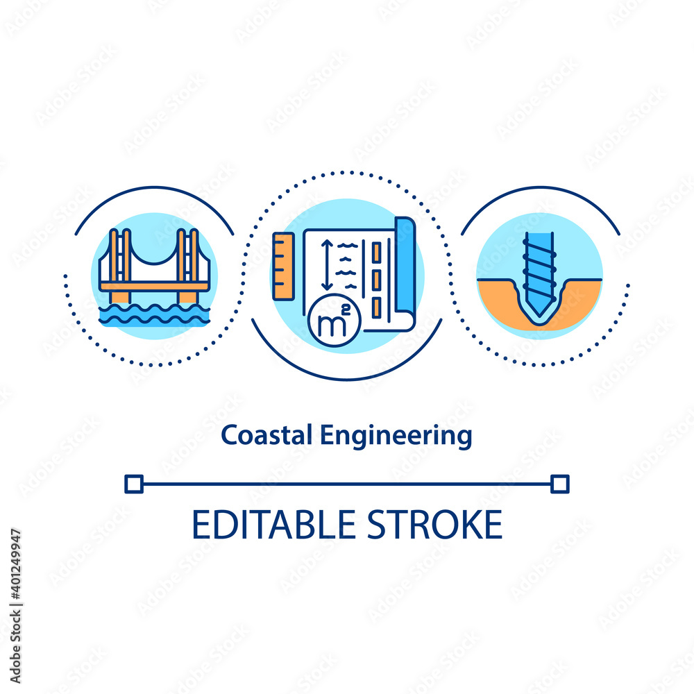 Coastal engineering concept icon. Coastal structures building and ...