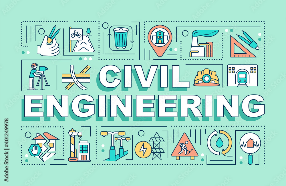 Civil engineering word concepts banner. Public works. Architectural ...