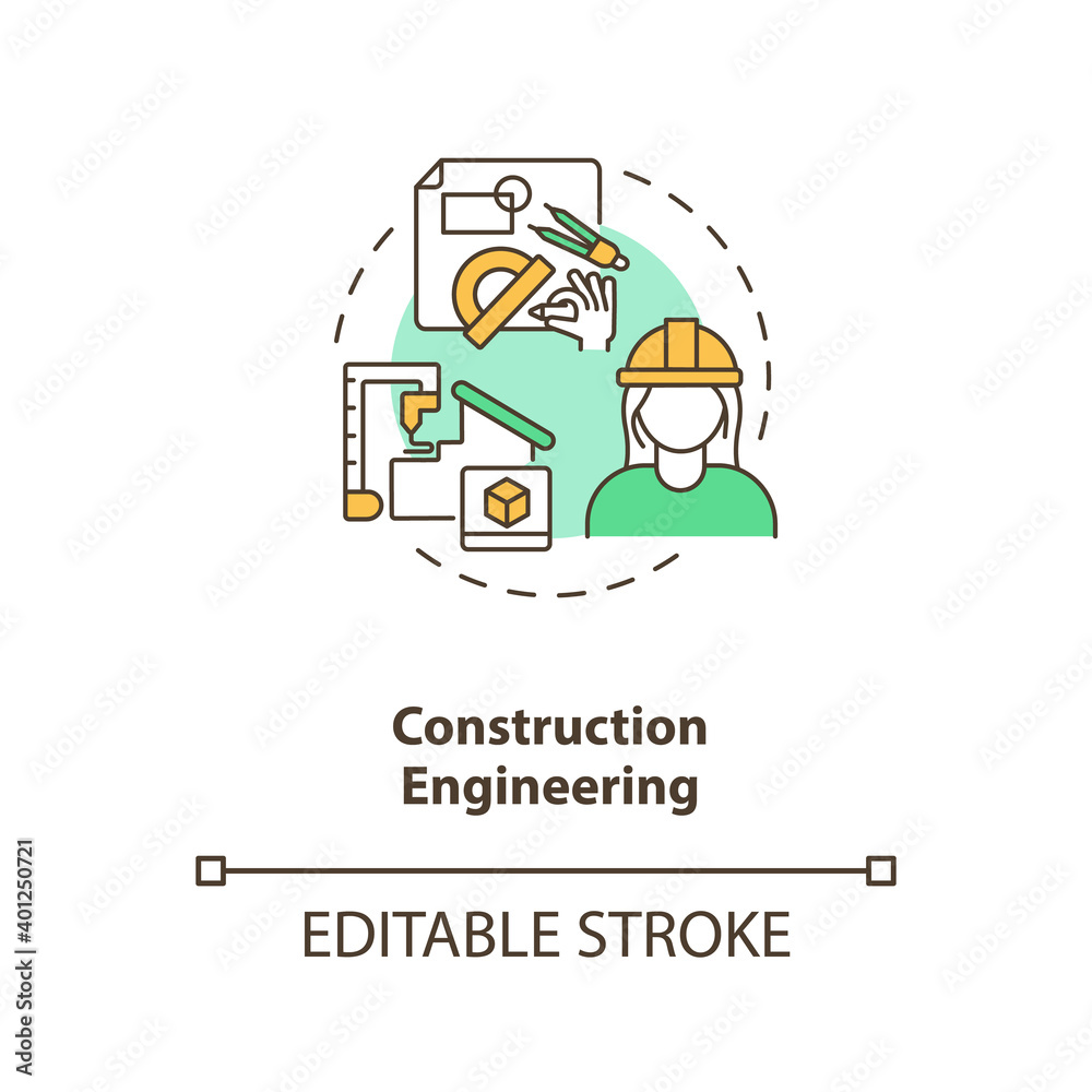 Construction engineering concept icon. Contractor plan building. Architect design project. Civil ...