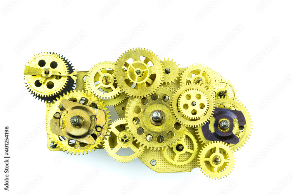 Unworking machine from bronze the cog-wheel of clock-work. Stock Photo ...