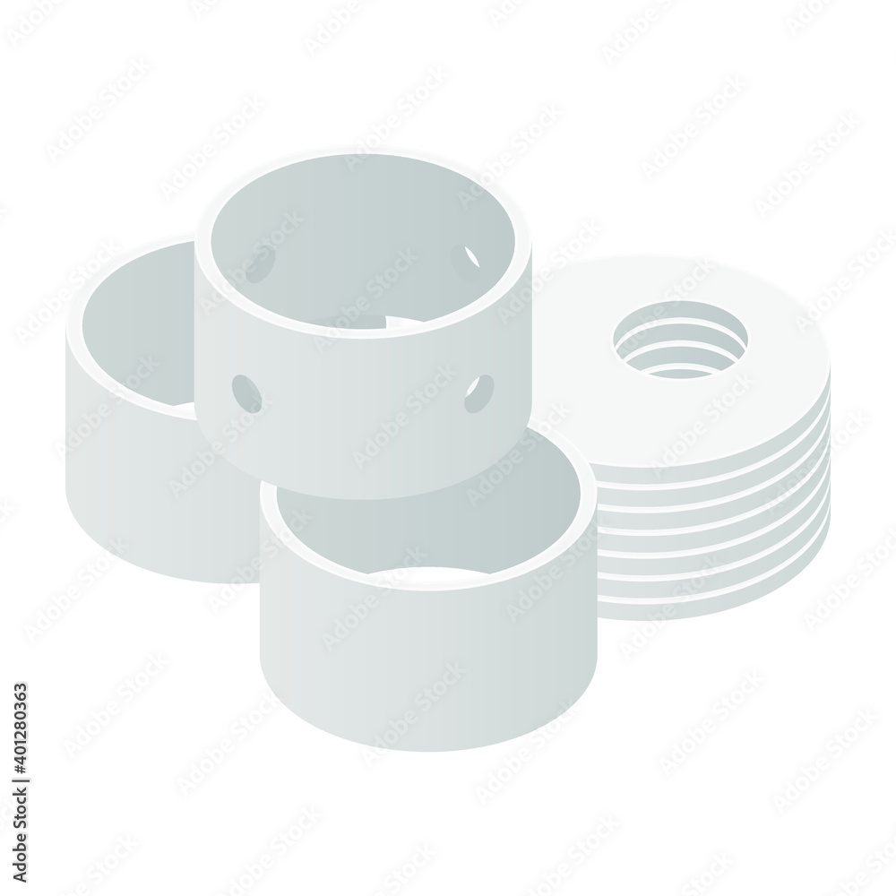 Stack of different types concrete ring isometric icon. Concrete ... Stack of different types concrete ring isometric icon. Concrete ...