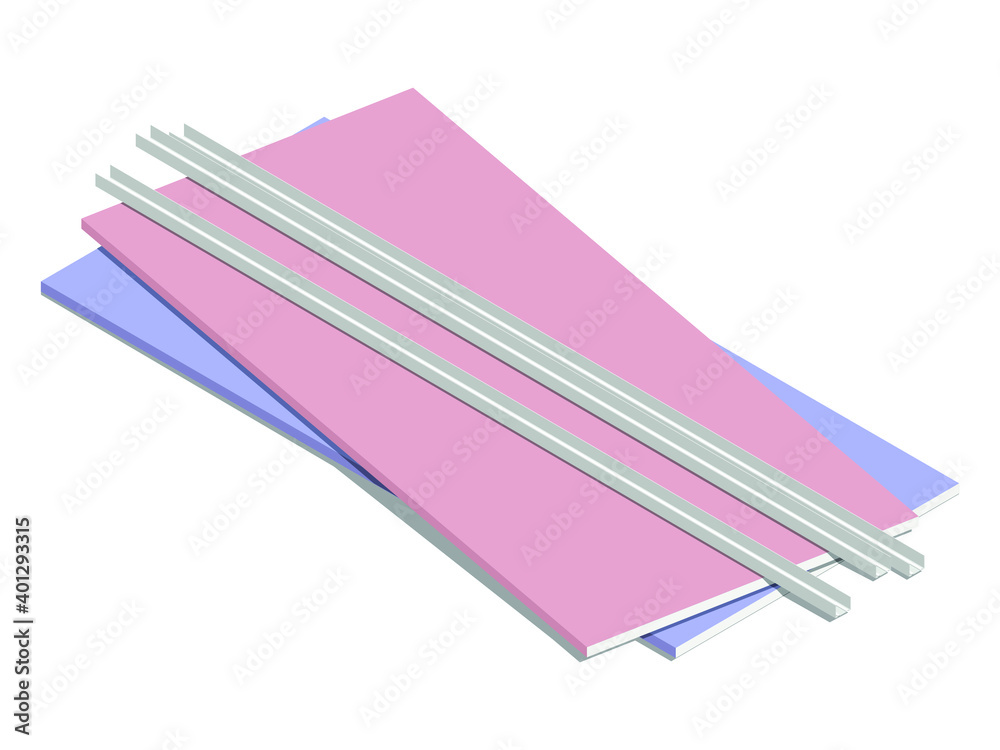 Isometric vector illustration of gypsum plasterboard isolated on white ...