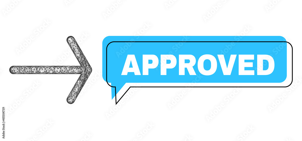 Conversation Approved blue bubble message and wire frame arrow right ...