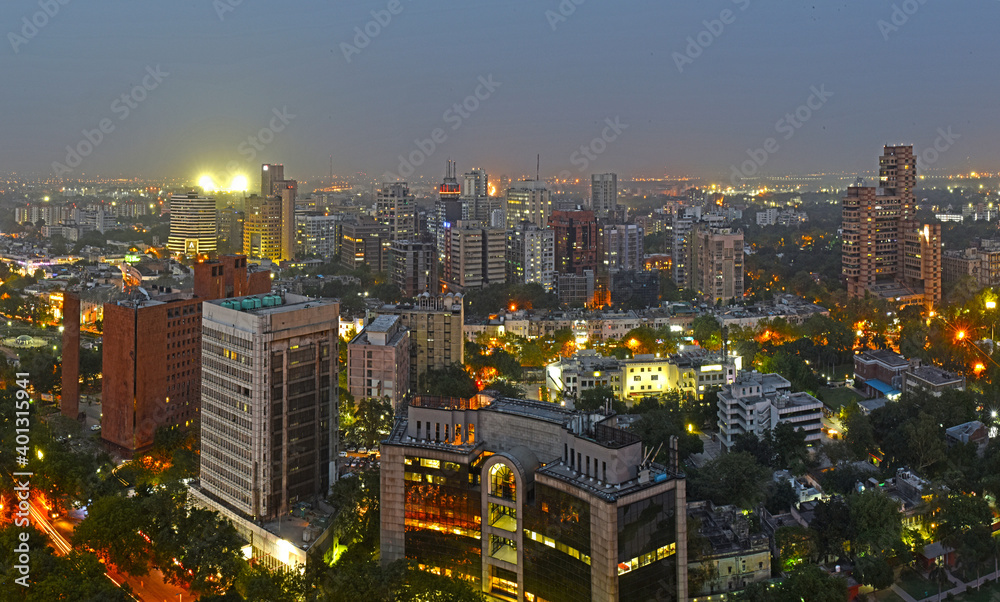 Aerial View of the city skyline at night central New Delhi India. Stock ... Aerial View of the city skyline at night central New Delhi India. Stock ...