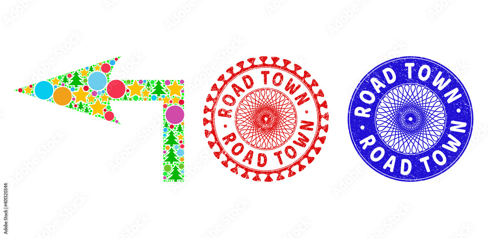 Turn left composition of Christmas symbols, such as stars, fir trees ...