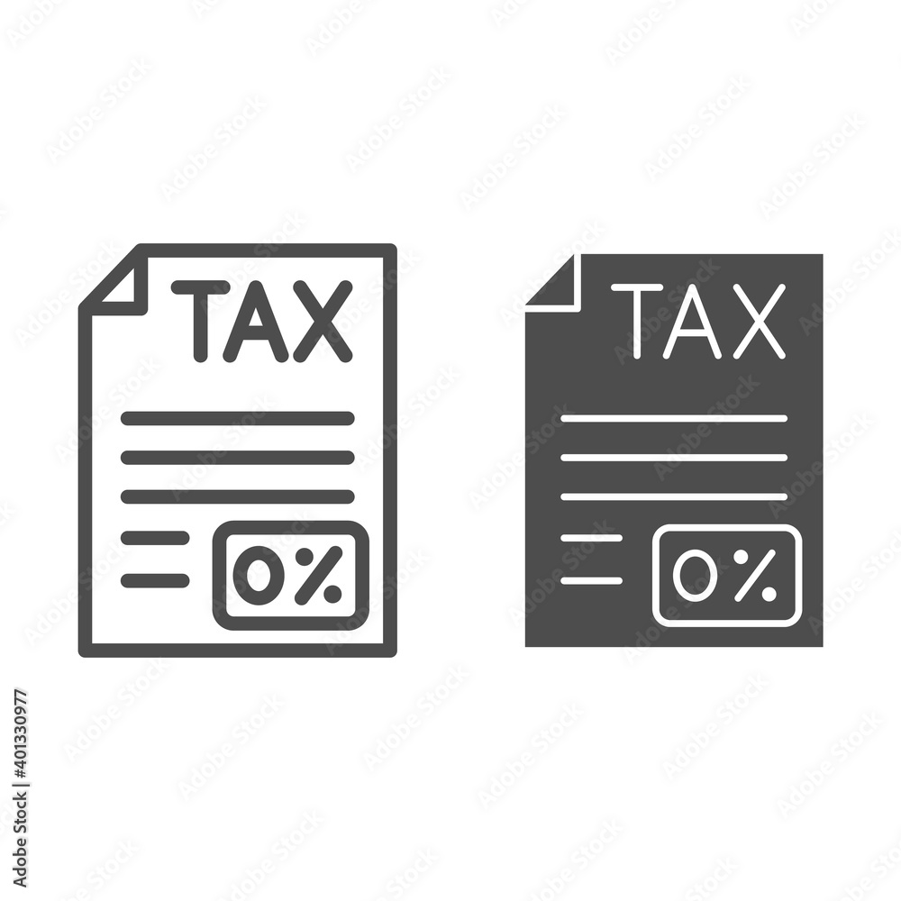 Zero Tax document line and solid icon, Black bookkeeping concept ...