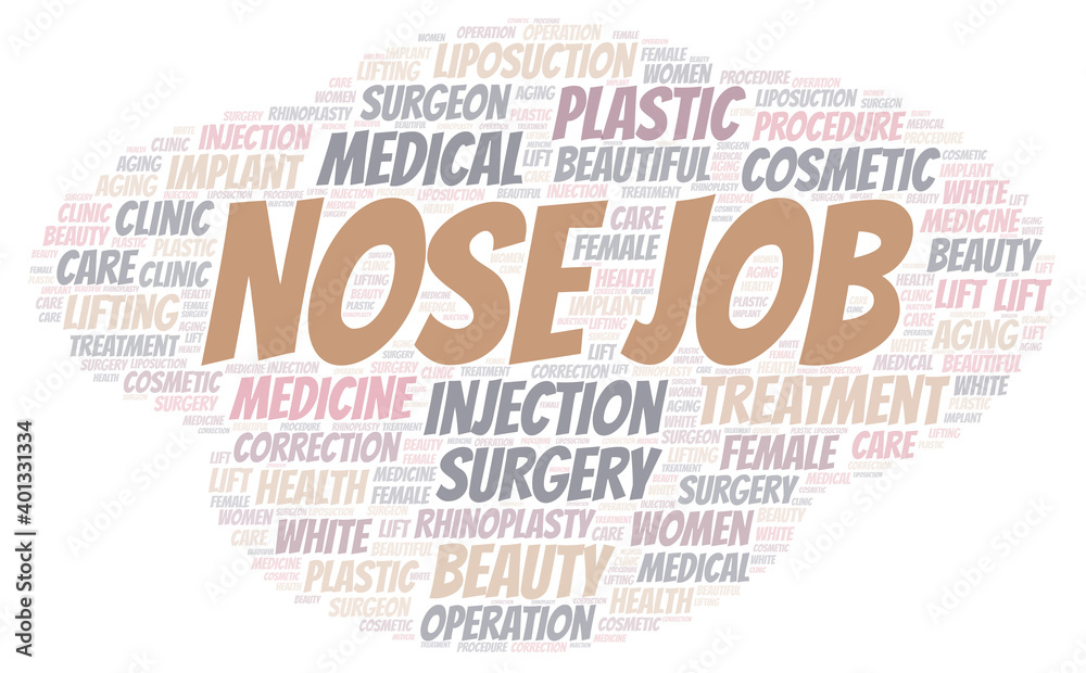 Nose Job typography word cloud create with the text only. Type of ...