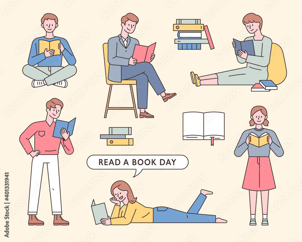 Collection of people reading books. People are reading books in various ...