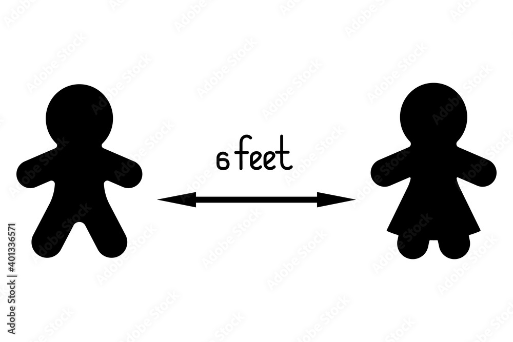 Social distance. Silhouettes of people with an arrow between them ...