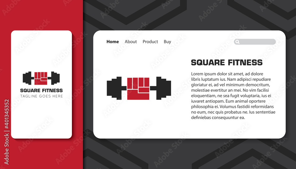 modern fitness logo and gym icon with mobile app and landing page ...