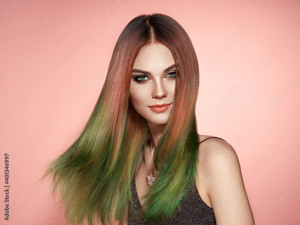 Beauty fashion model girl with colorful dyed hair. Girl with perfect ...