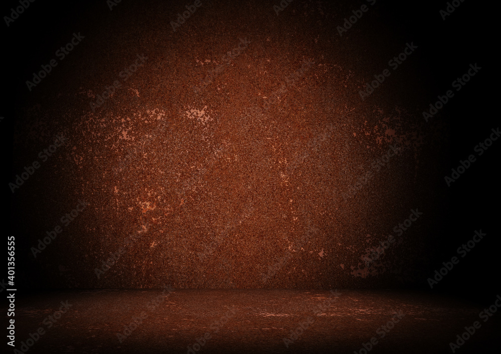Metal wall and floor covered with heavy rust creating perfect red ...