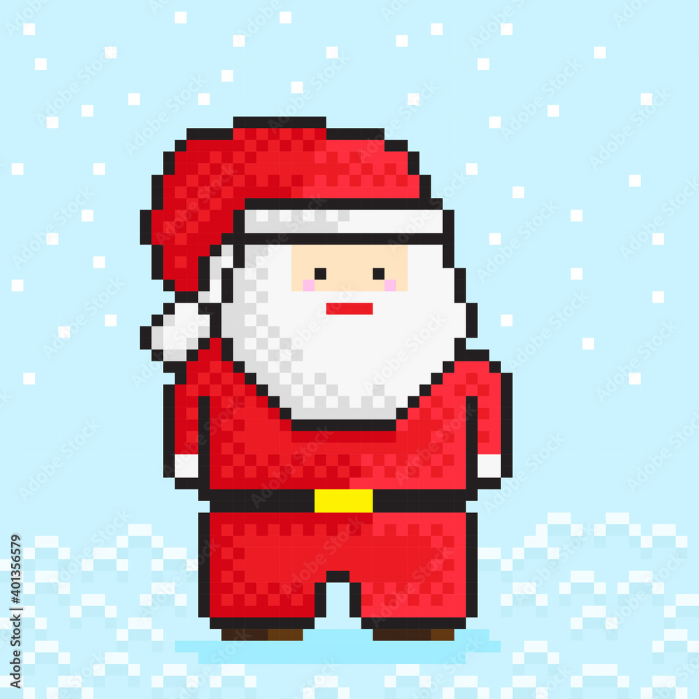 Santa Claus pixel art. Vector picture. Santa Claus and snow. Stock ...