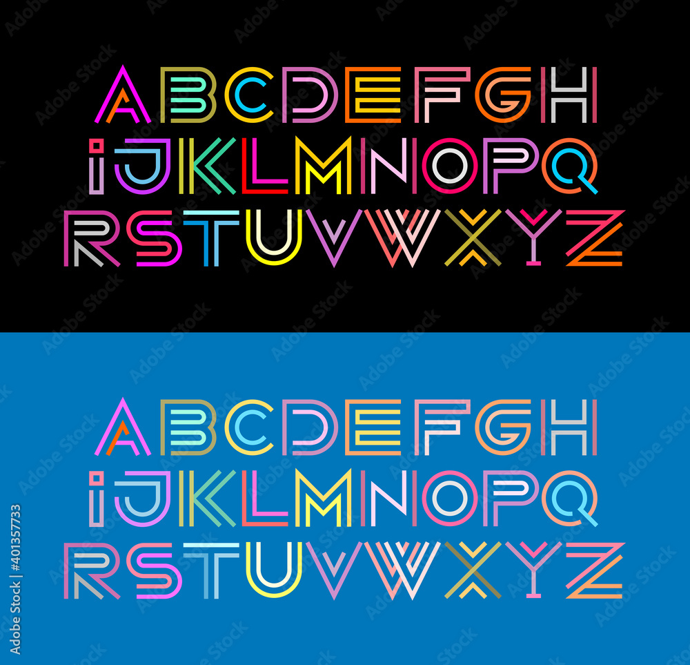 Two options of Decorative Font vector illustration. Colored line art ...