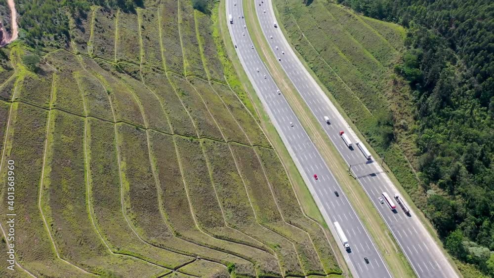 Highway of Bandeirantes, Sao Paulo, Brazil. Freeway landscape. Road ...
