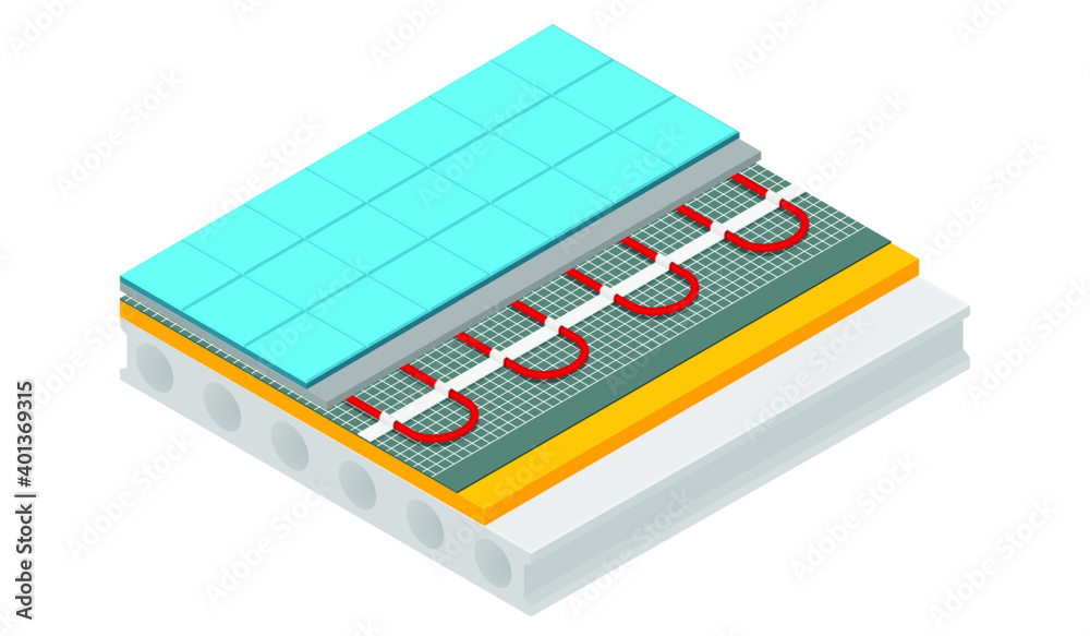 Vector illustration underfloor heating isolated on white background ...