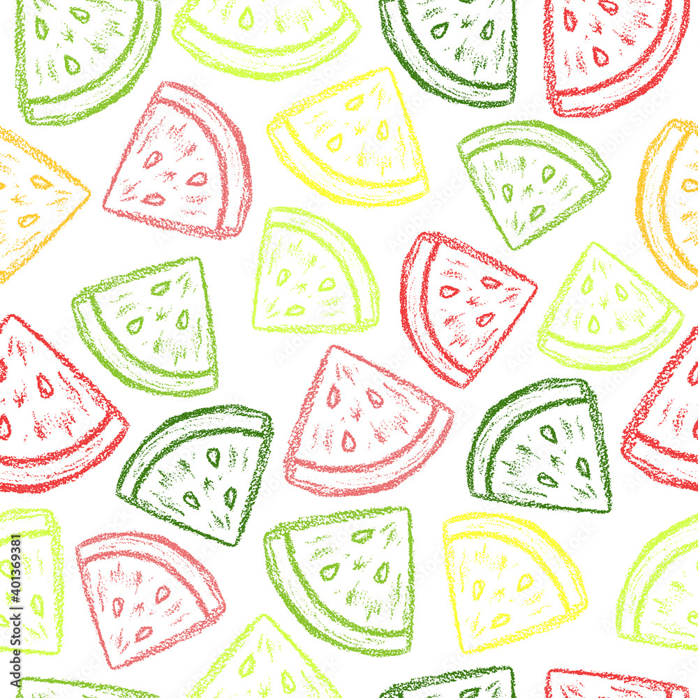 Crayon watermelon pattern. Children drawing chalk style watermelon ...