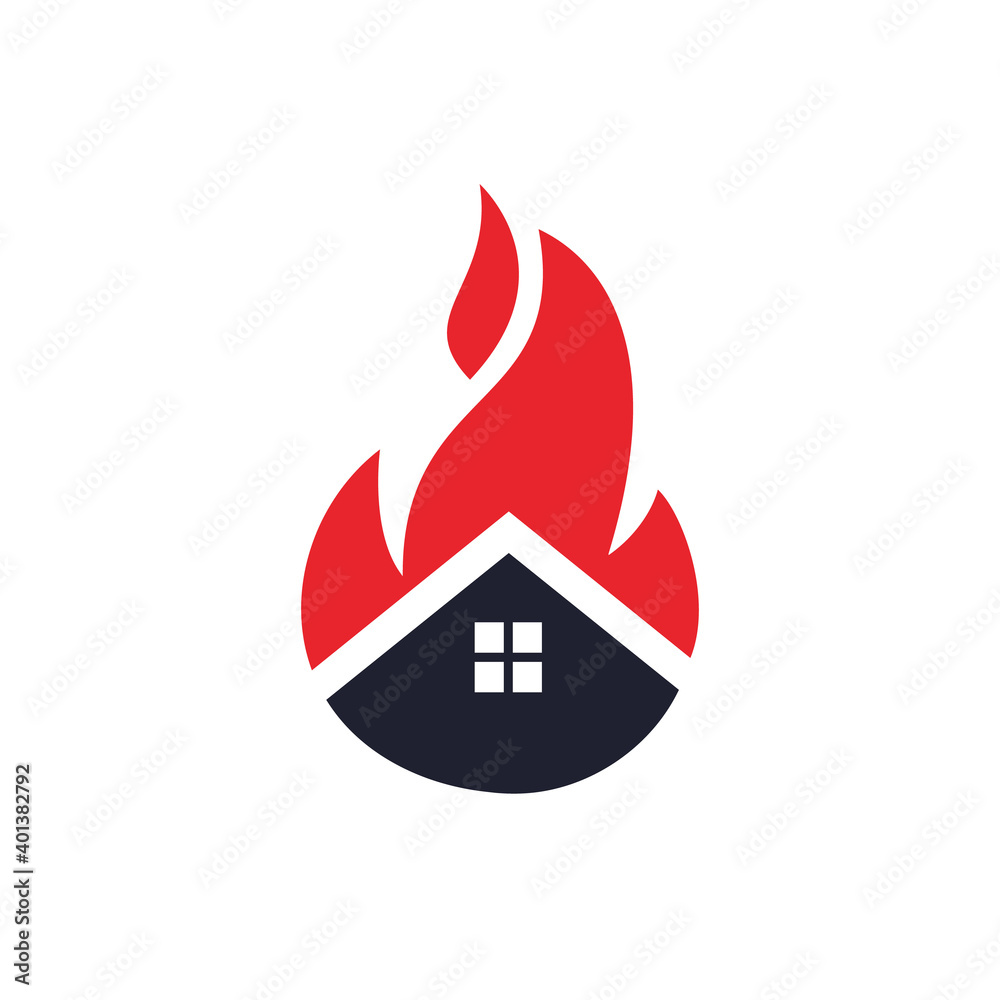 House fire vector logo design template. Preventing fire or fire alarm ...