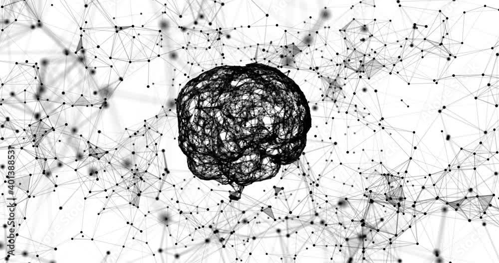 Rotating human brain. Plexus structure evolving around. Seamless loop ...