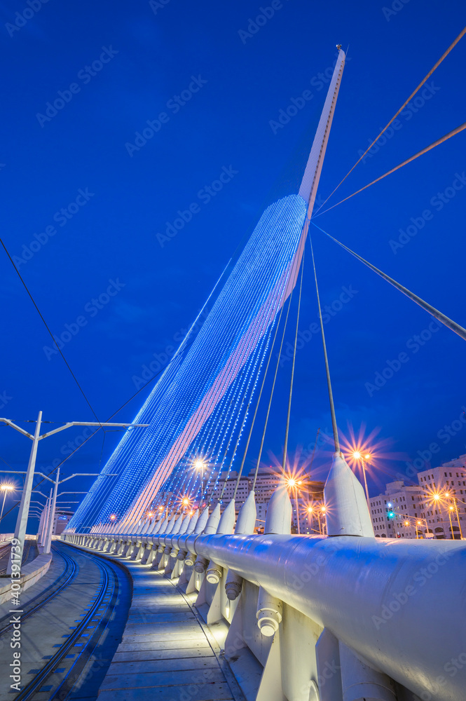 Lights on the Chords Bridge, or Bridge of Strings - light rail and ...