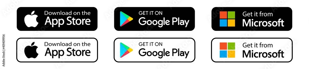 Buttons Google Play Store Apple App Store, app buttons. Isolated black ...