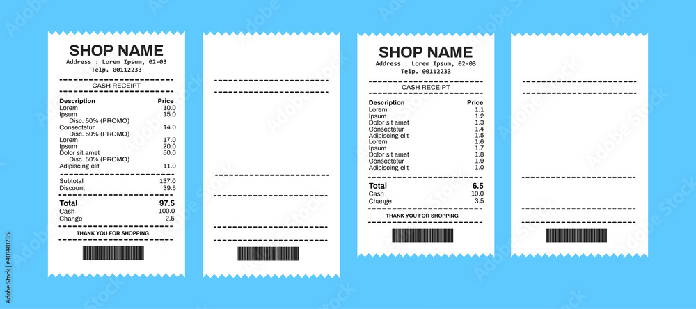 Receipt Set with Barcode Closeup Isolated on White Background. Design ...