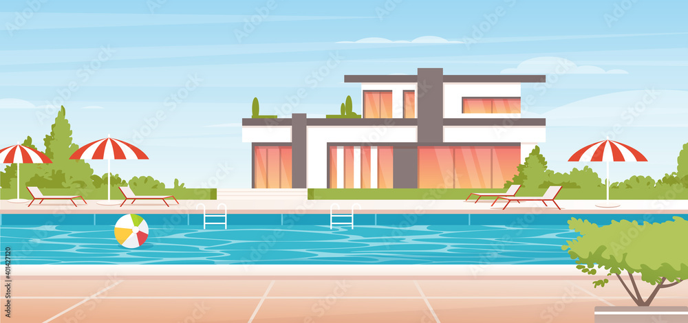 Water swimming pool summer vacation landscape, cartoon no people luxury ...