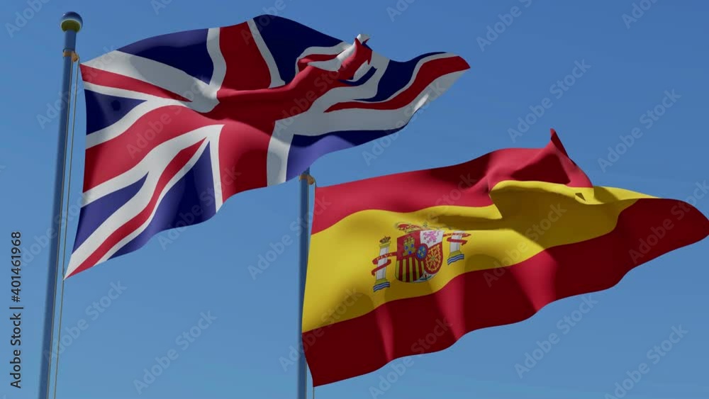 Vidéo Stock The flag of Great Britain and the flag of Spain are ...