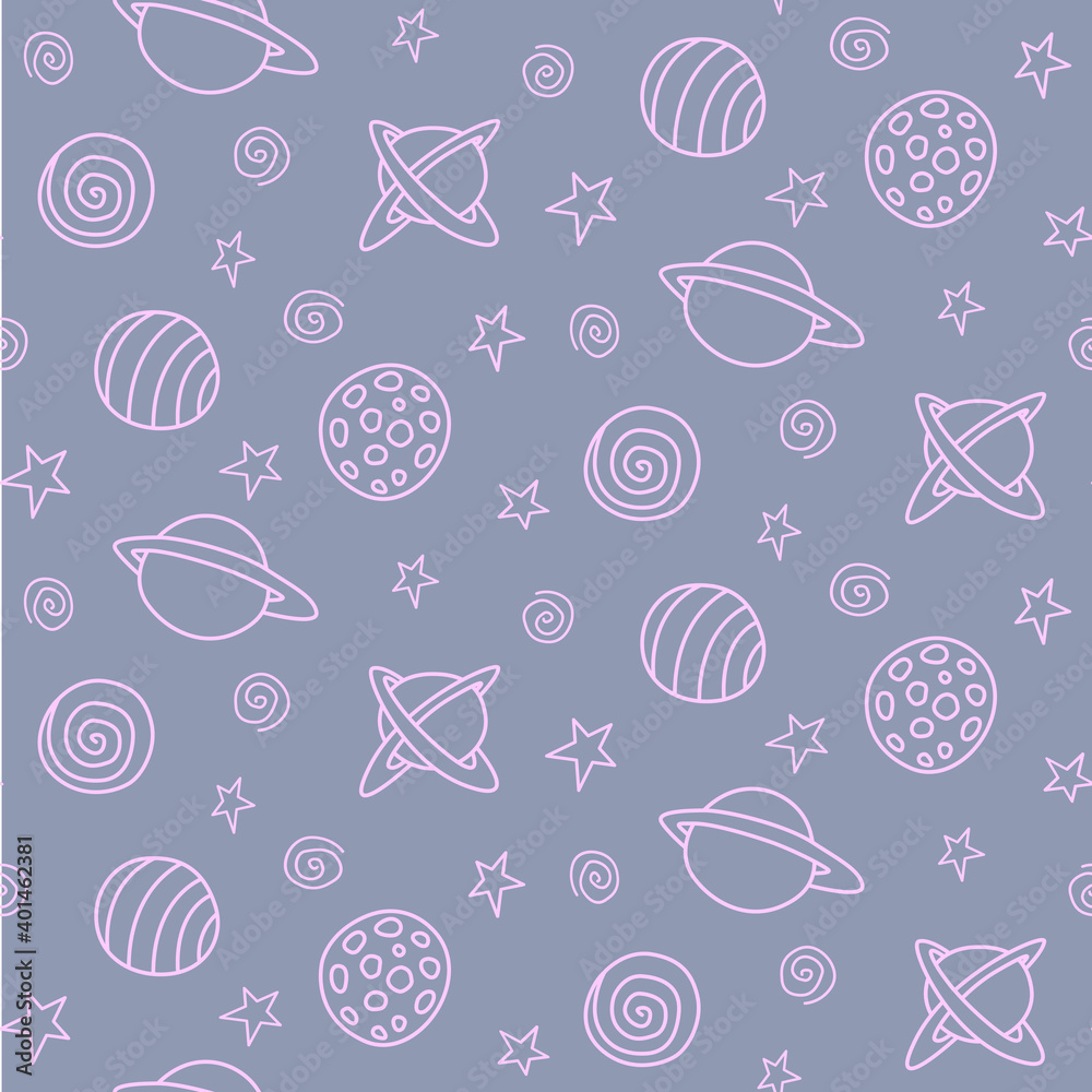 Vecteur Stock Baby space seamless pattern. Cartoon pink blue purple ...
