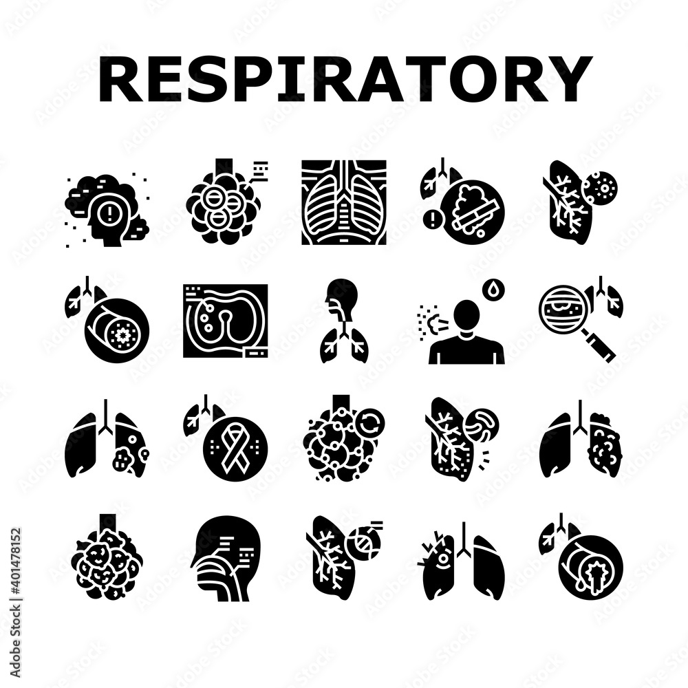 Respiratory Disease Collection Icons Set Vector. Lungs Infection ...
