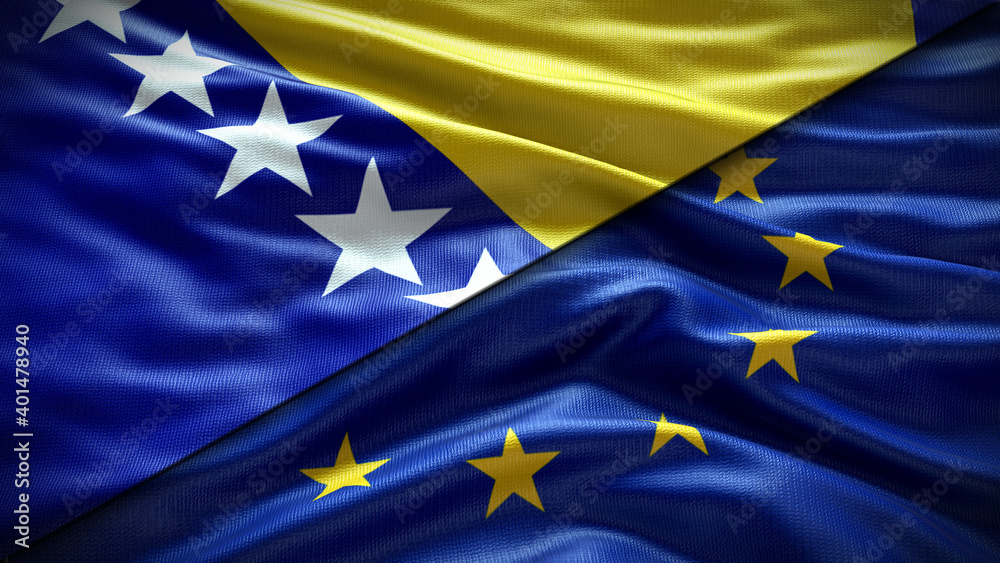 Double Flag European Union vs Bosnia and Herzegovina flag waving flag ...