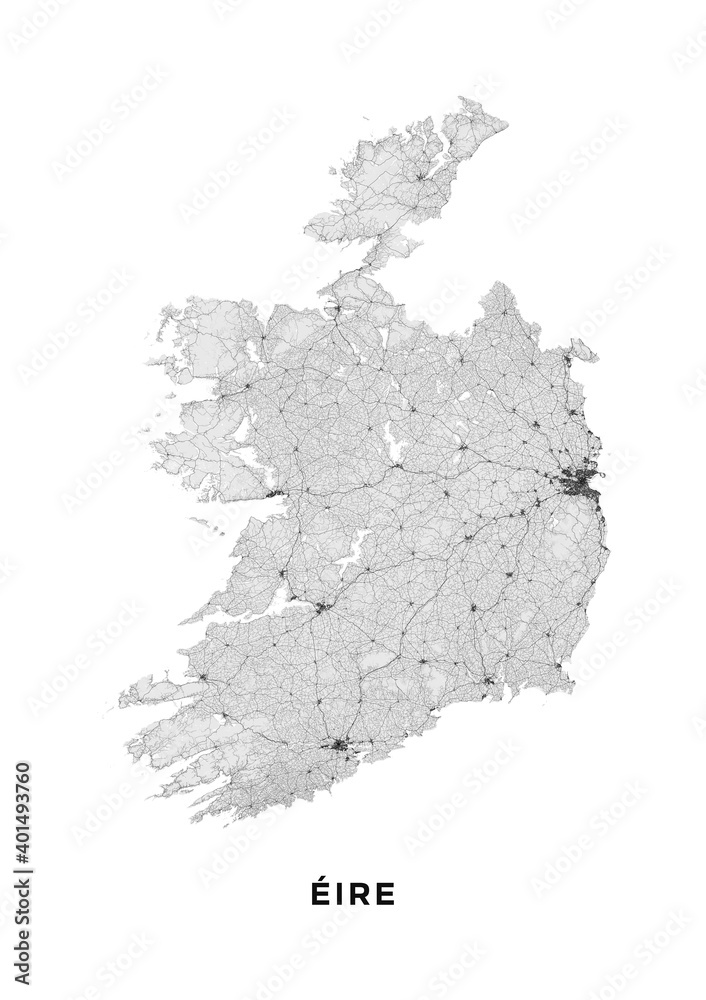 Ireland map poster (portrait). Road map of Ireland. It includes all ...