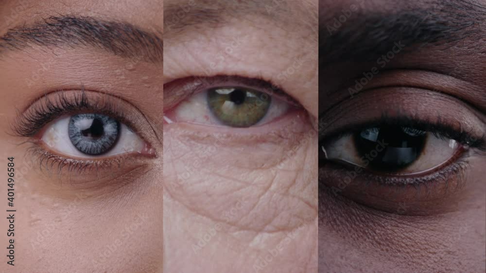 Vidéo Stock Collage vertical shot of three multi-ethnic people eyes ...