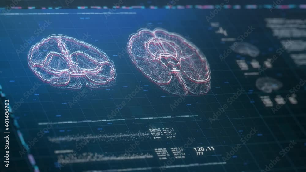 Vidéo Stock Futuristic brain scanning animation. Neurology data, vital ...