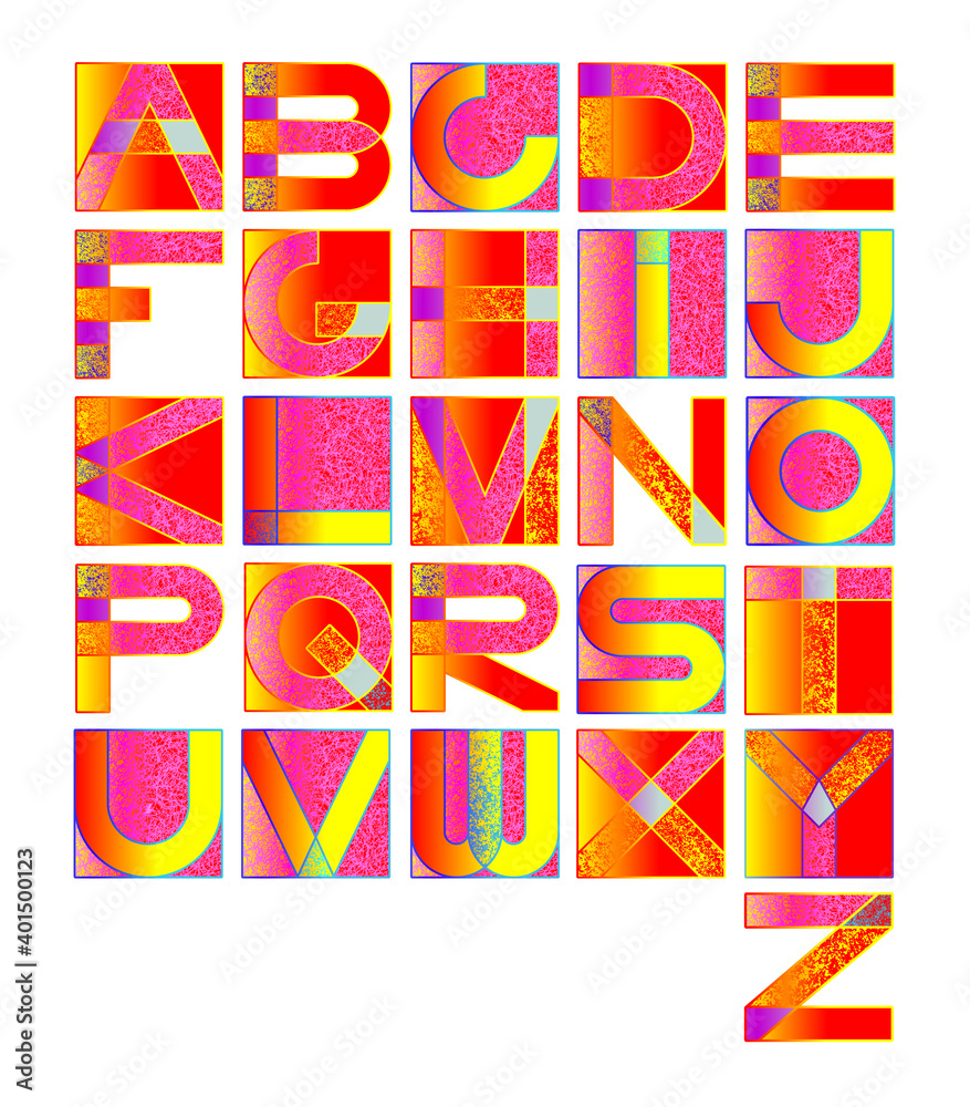 Original geometric font. Latin alphabet. The letters are written in a ...